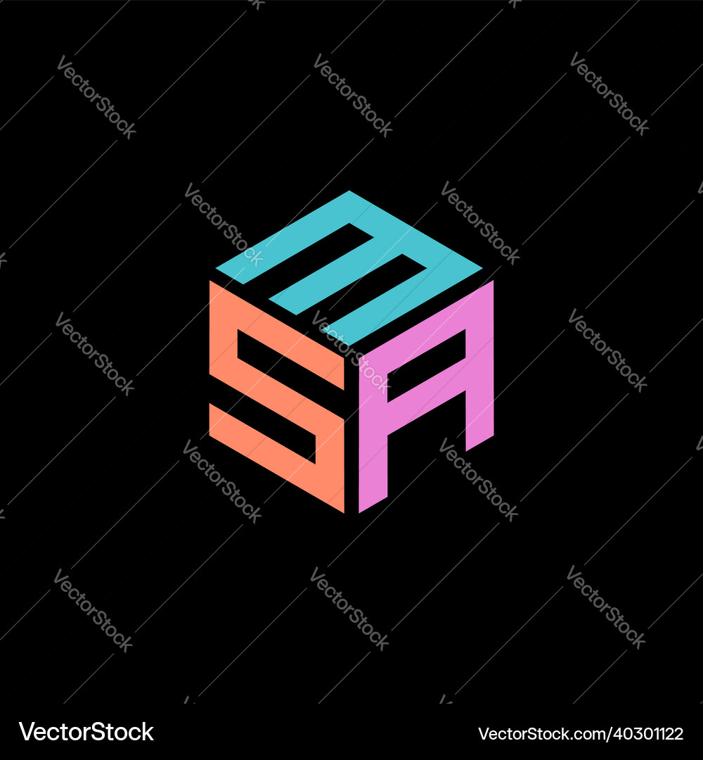 Initials of the letter msa hexagon shape Vector Image