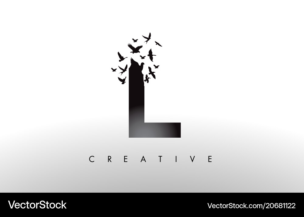 L logo letter with flock birds flying and Vector Image