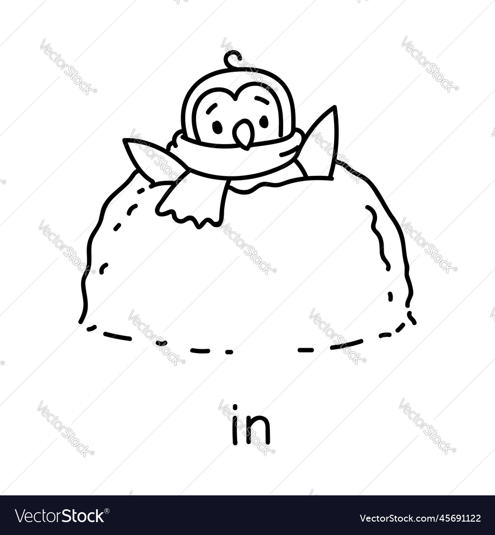 Preposition of place penguin in the snowdrift Vector Image