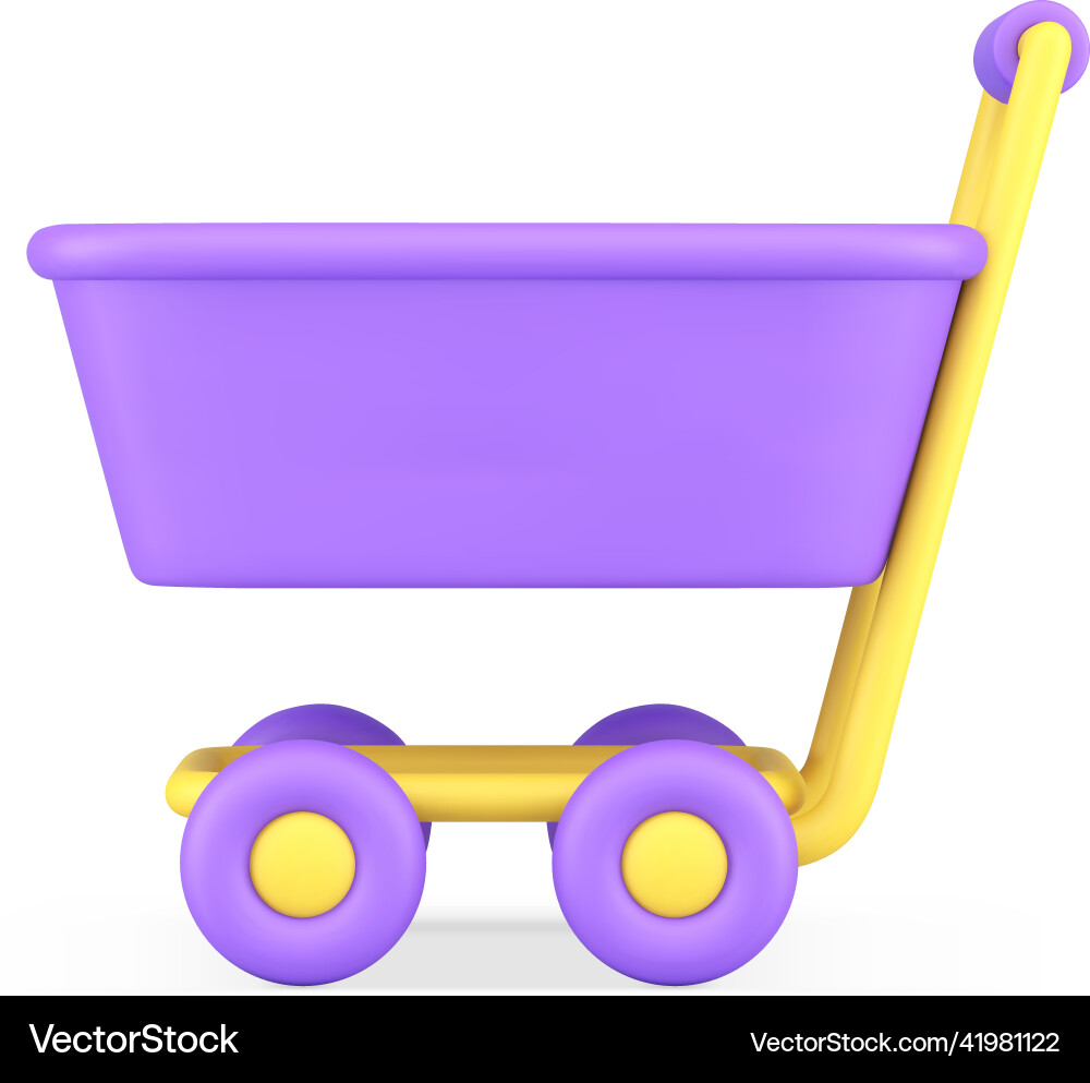 Realistic 3d icon purple shopping pushcart Vector Image