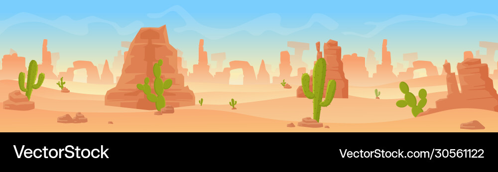Stony sandy desert landscape panorama flat cartoon
