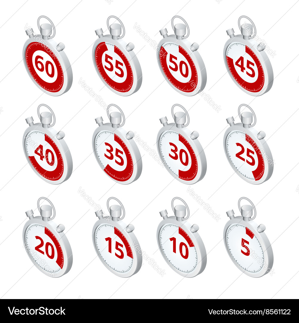 Stopwatch set of timers time to work Royalty Free Vector