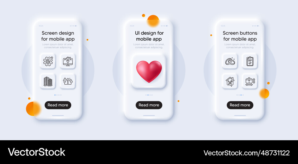 Warning checklist and handbag size line icons Vector Image