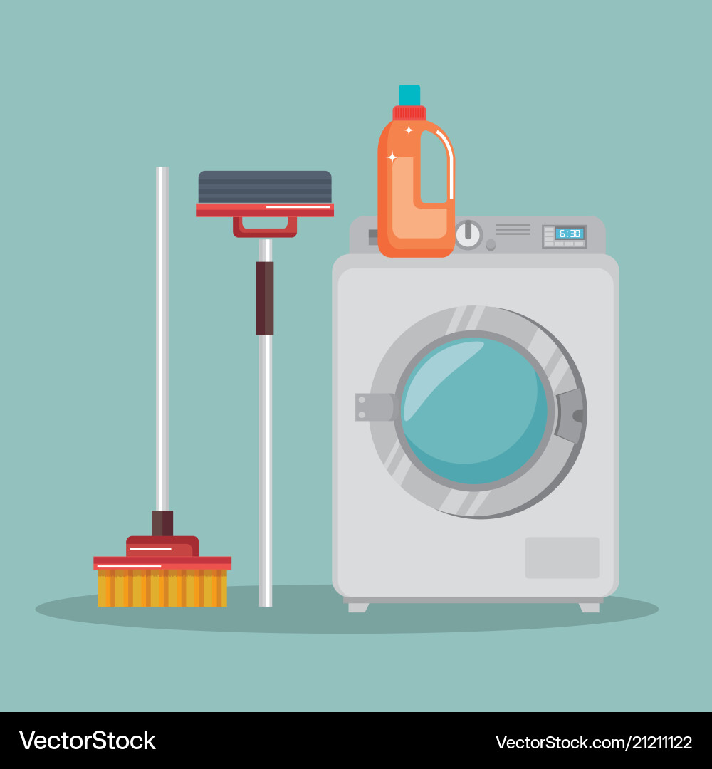 Wash machine with laundry service icons Royalty Free Vector