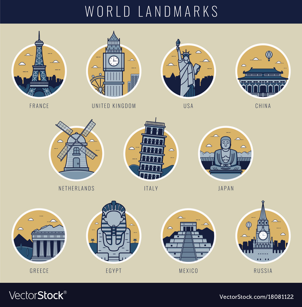World landmarks travel and tourism landmarks Vector Image