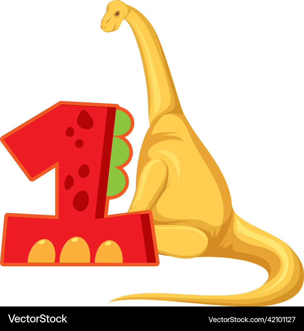A dinosaur with number one cartoon Royalty Free Vector Image