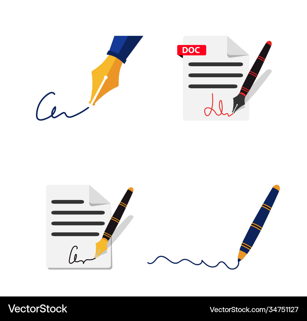 A fountain pen signs document a paper sheet Vector Image