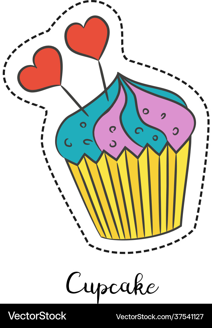 Cartoon sticker with cupcake on white background Vector Image