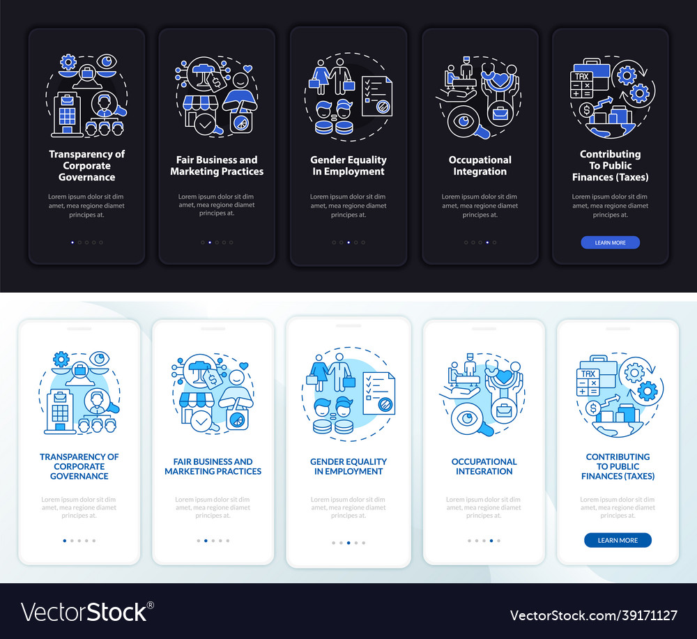 Csr matters dark and light onboarding mobile app Vector Image Csr matters dark and light onboarding mobile app Vector Image