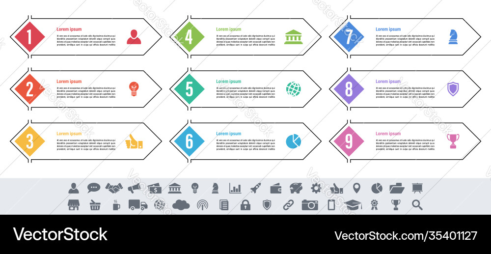 Infographic design business concept with 9 steps Vector Image