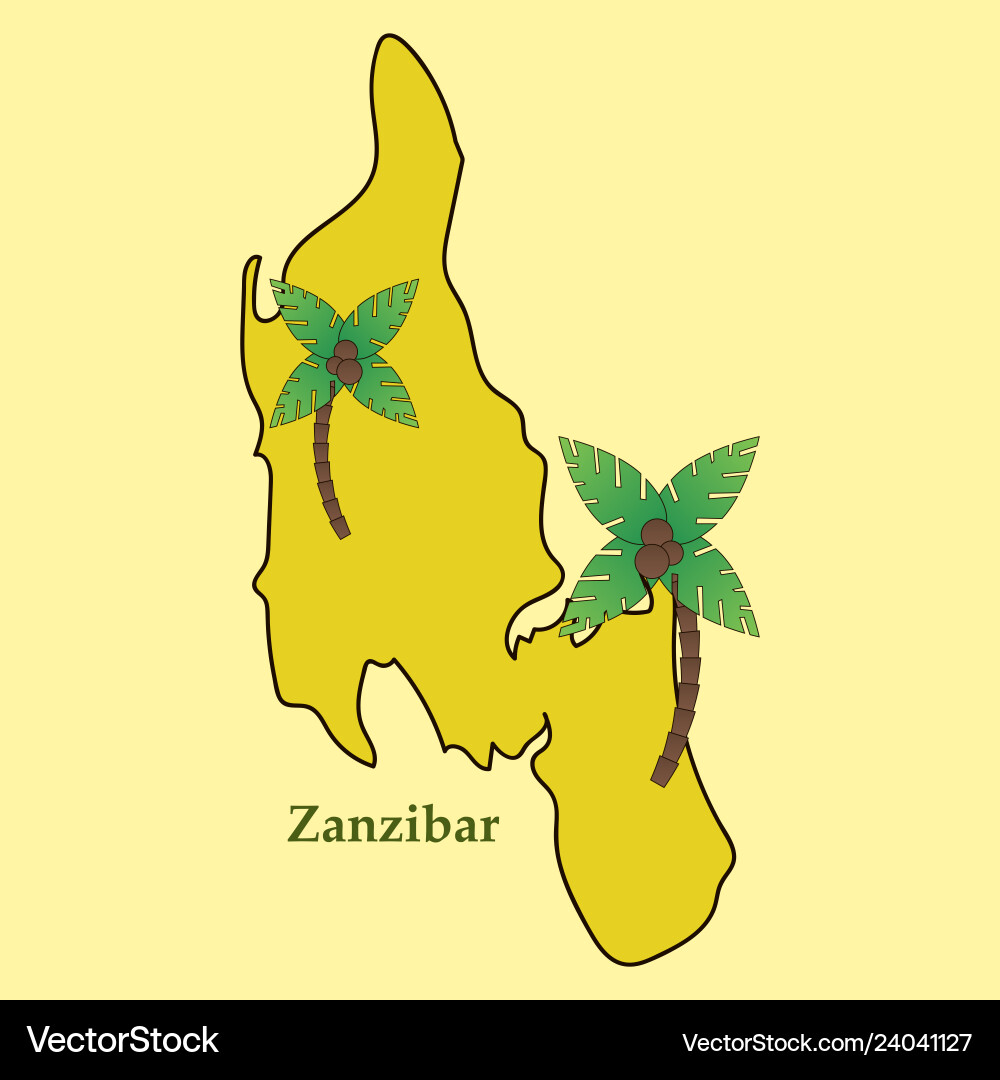 Map of zanzibar with palms Royalty Free Vector Image