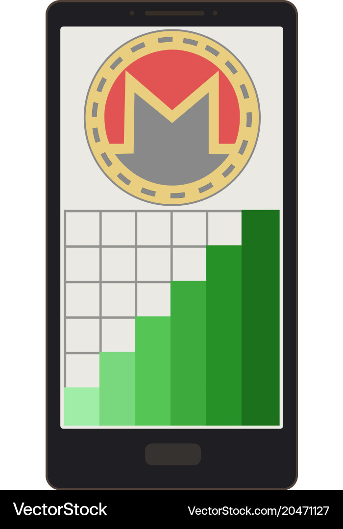Monero coin with growth graph on a phone screen Vector Image