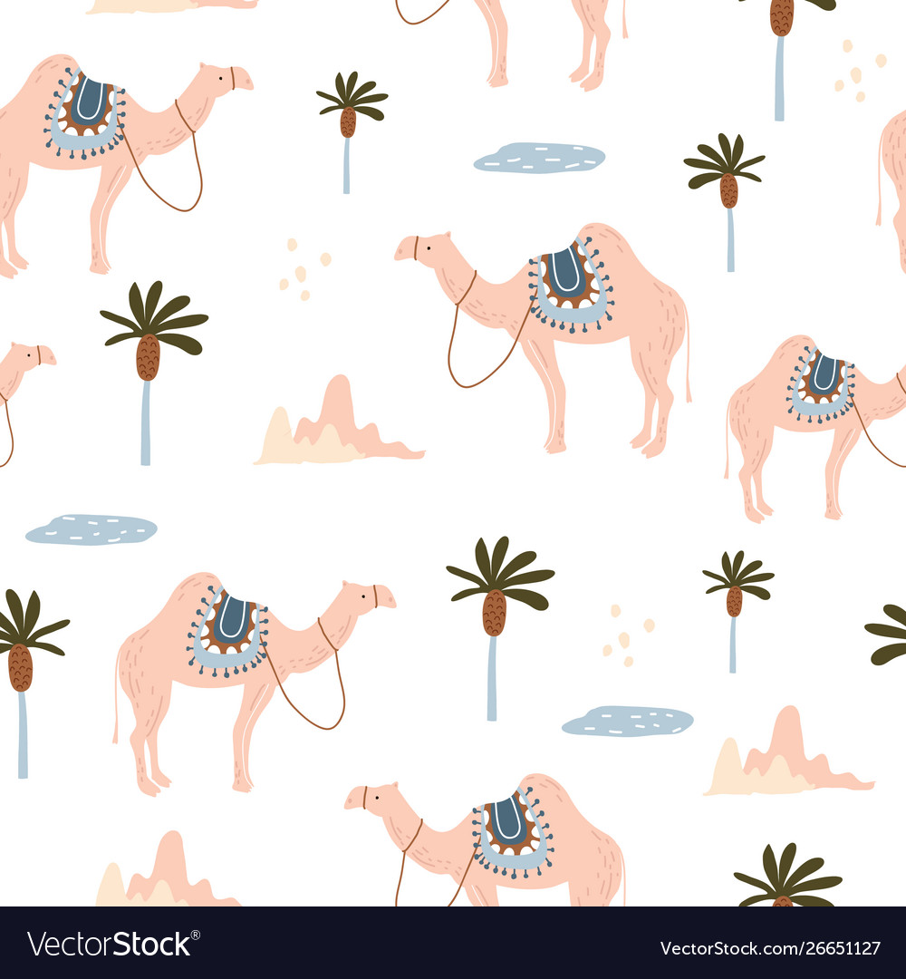 Seamless pattern with camels in desert creative Vector Image