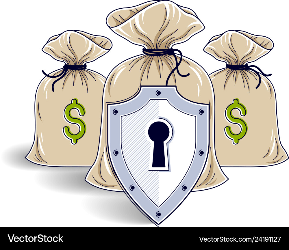 Shield over 3 money bags financial security Vector Image