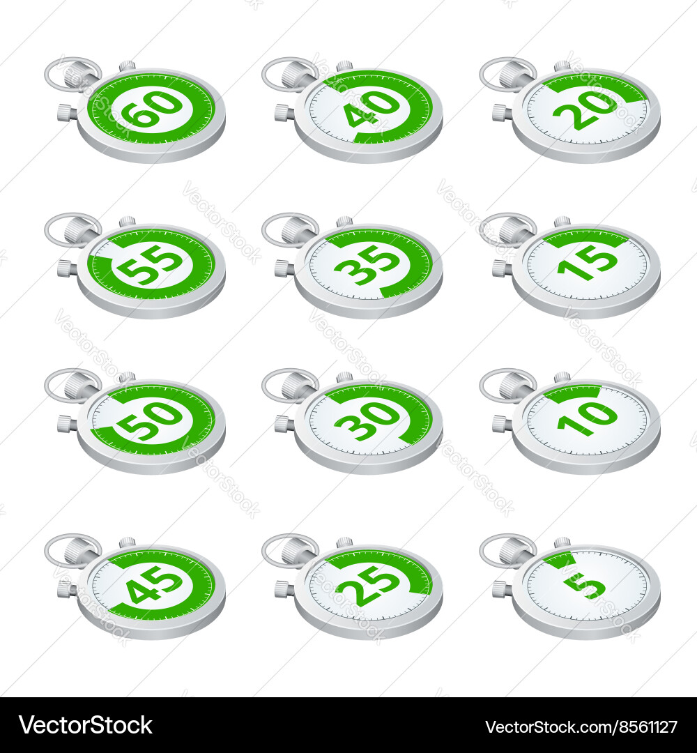 Stopwatch set of timers time to work Royalty Free Vector