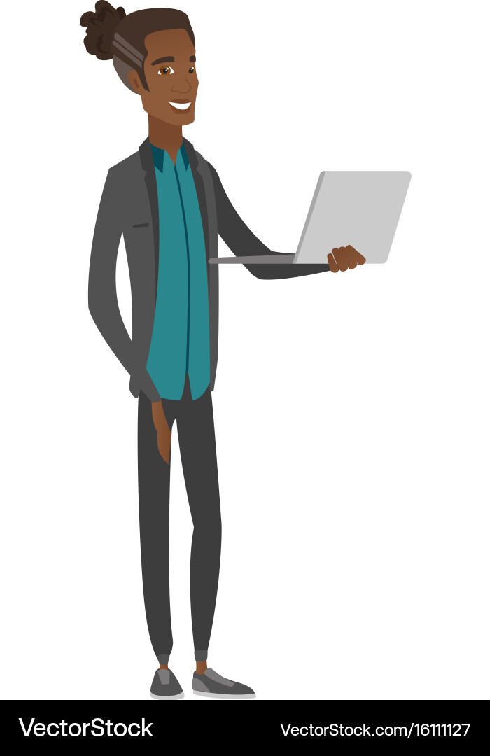 Young african-american man using a laptop Vector Image