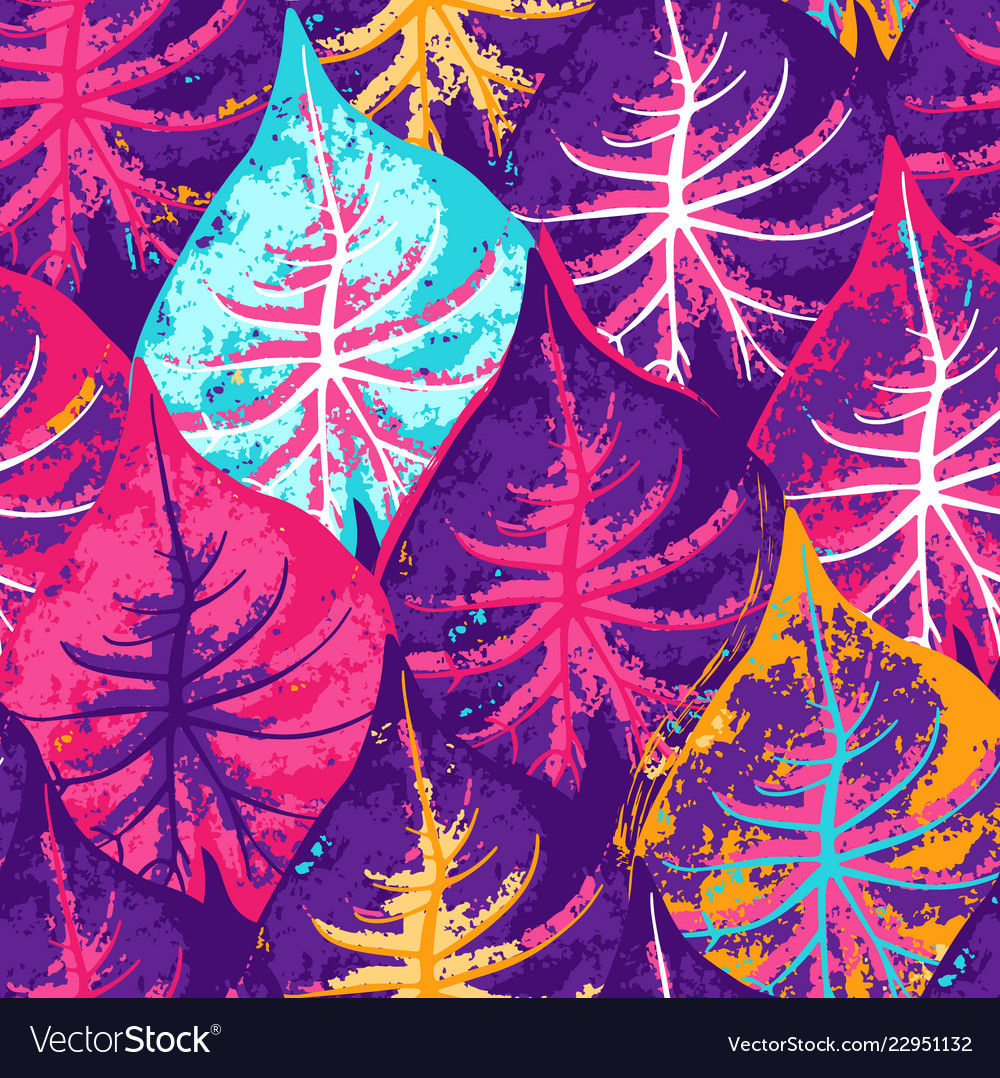 Abstract Seamless Pattern Of Exotic Leaves Vector Image