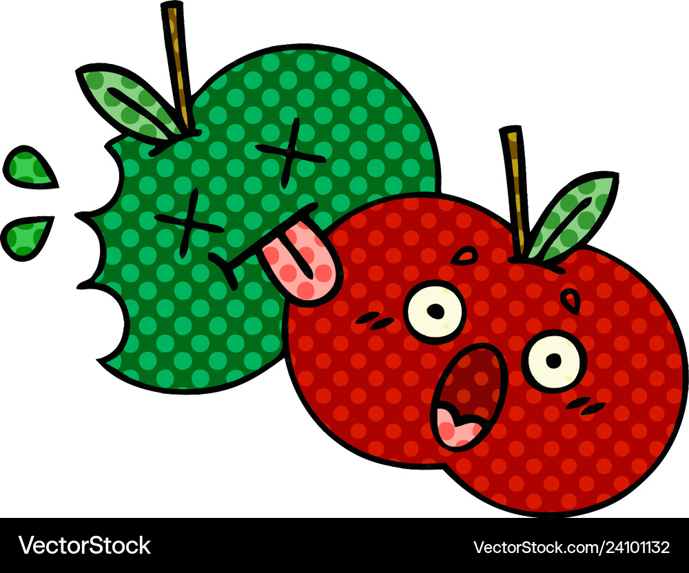Comic book style cartoon juicy apple Royalty Free Vector