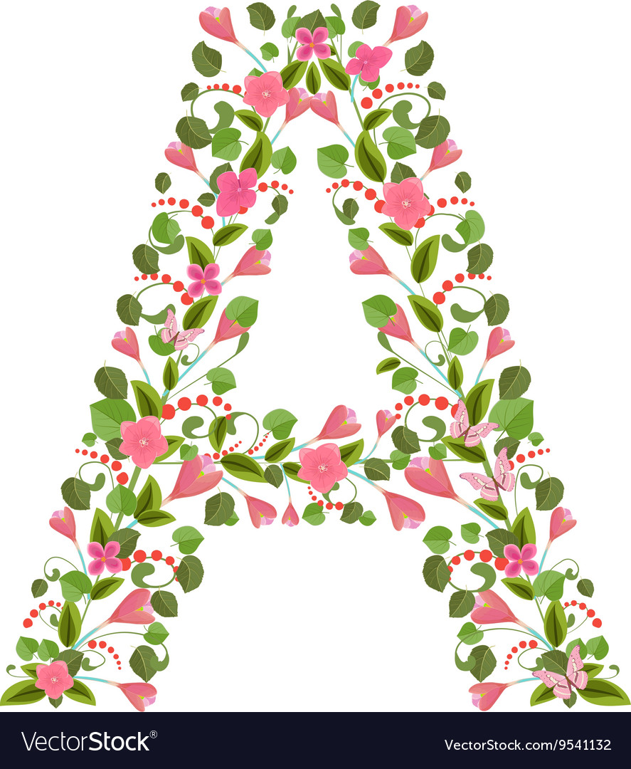 Floral font with with spring pink flowers romantic