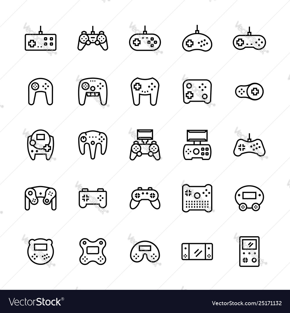 Gamepads Icon Set In Thin Line Style Symbols Vector Image