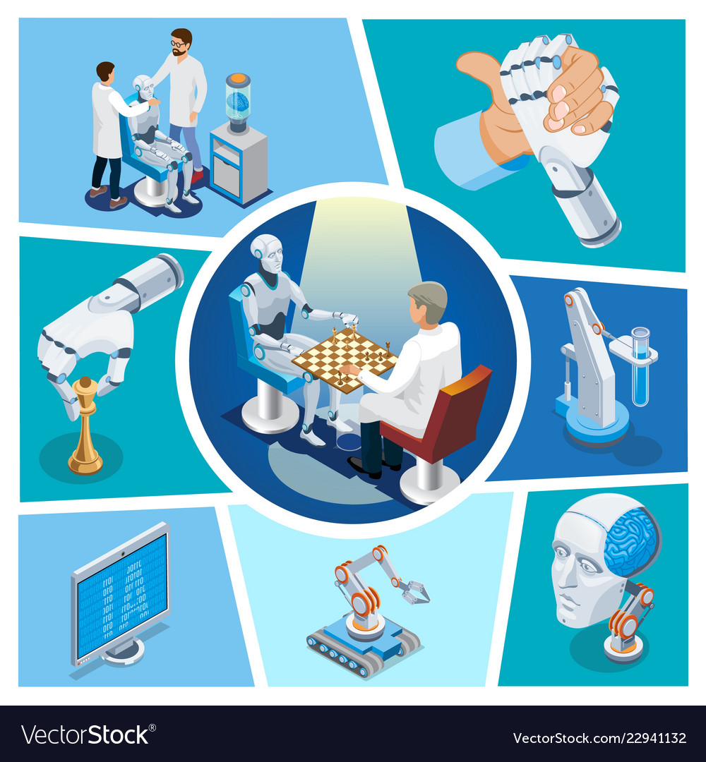 Isometric artificial intelligence composition Vector Image