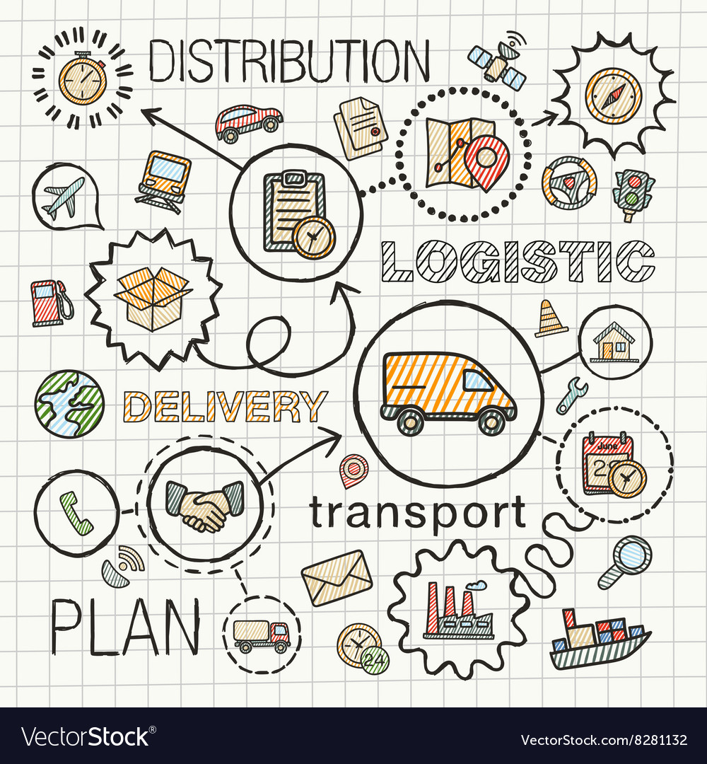 Logistic hand draw integrated icons set Royalty Free Vector Logistic hand draw integrated icons set Royalty Free Vector
