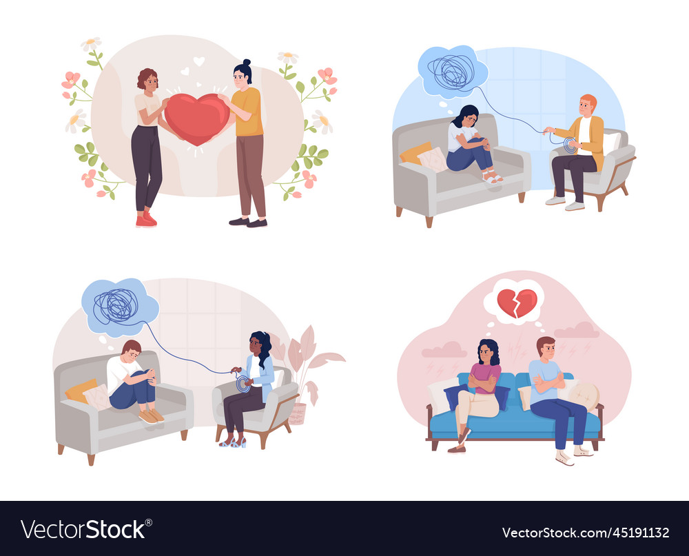 Relationship problem flat concept set Royalty Free Vector