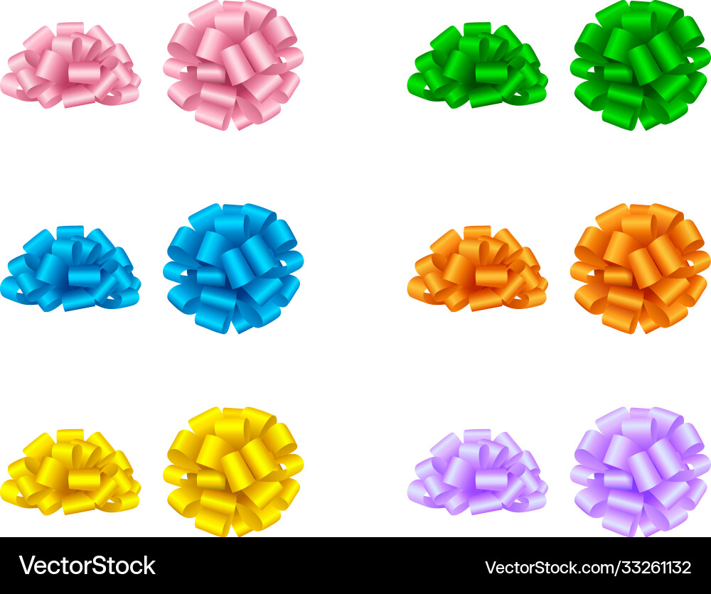 Set isolated colorful bows side and top view Vector Image