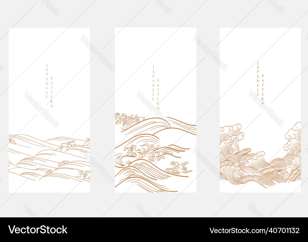 Set of hand drawn wave line with japanese pattern Vector Image