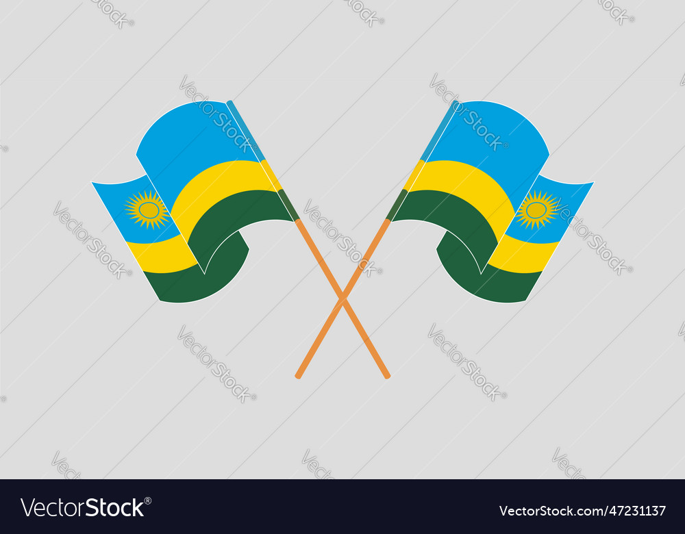 Crossed and waving flags of rwanda Royalty Free Vector Image