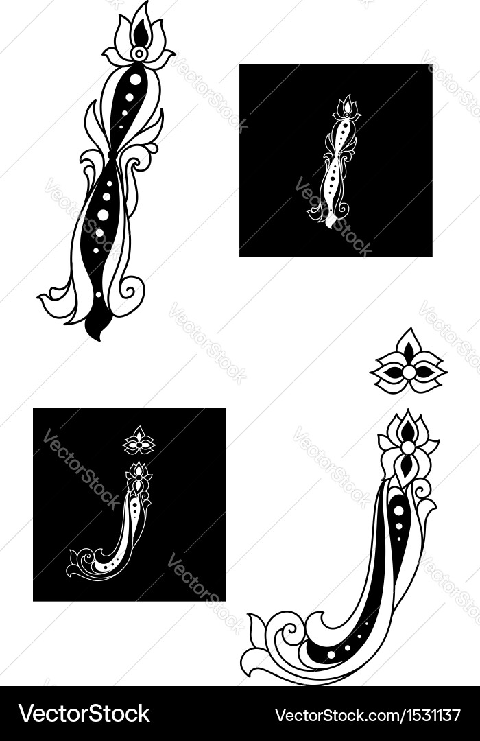 Decorative capital letters I and J Royalty Free Vector Image
