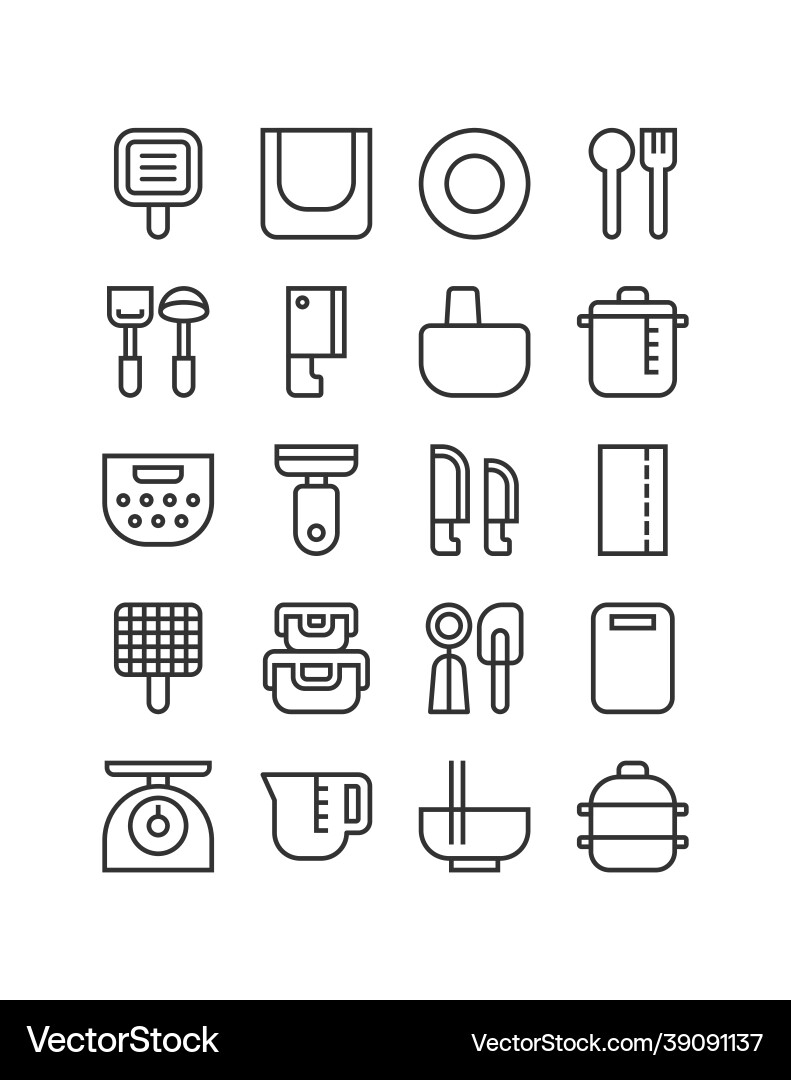 Kitchen equipment utensil and cookware icon set Vector Image