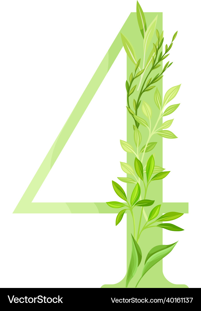 Number or numeral four decorated with green Vector Image