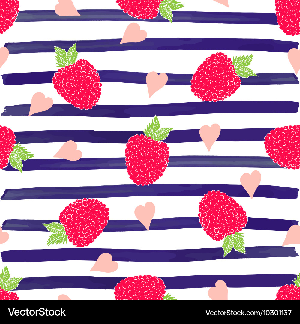 Raspberry hand drawn sketch striped seamless Vector Image