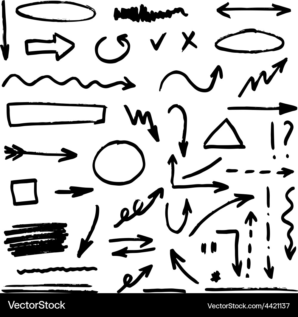 Set of black hand drawn arrows Royalty Free Vector Image