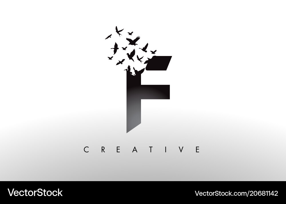 F logo letter with flock birds flying and Vector Image