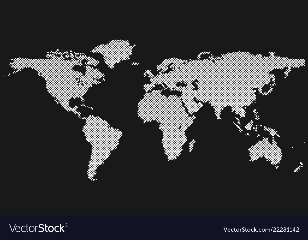 Halftone circle pattern world map background Vector Image
