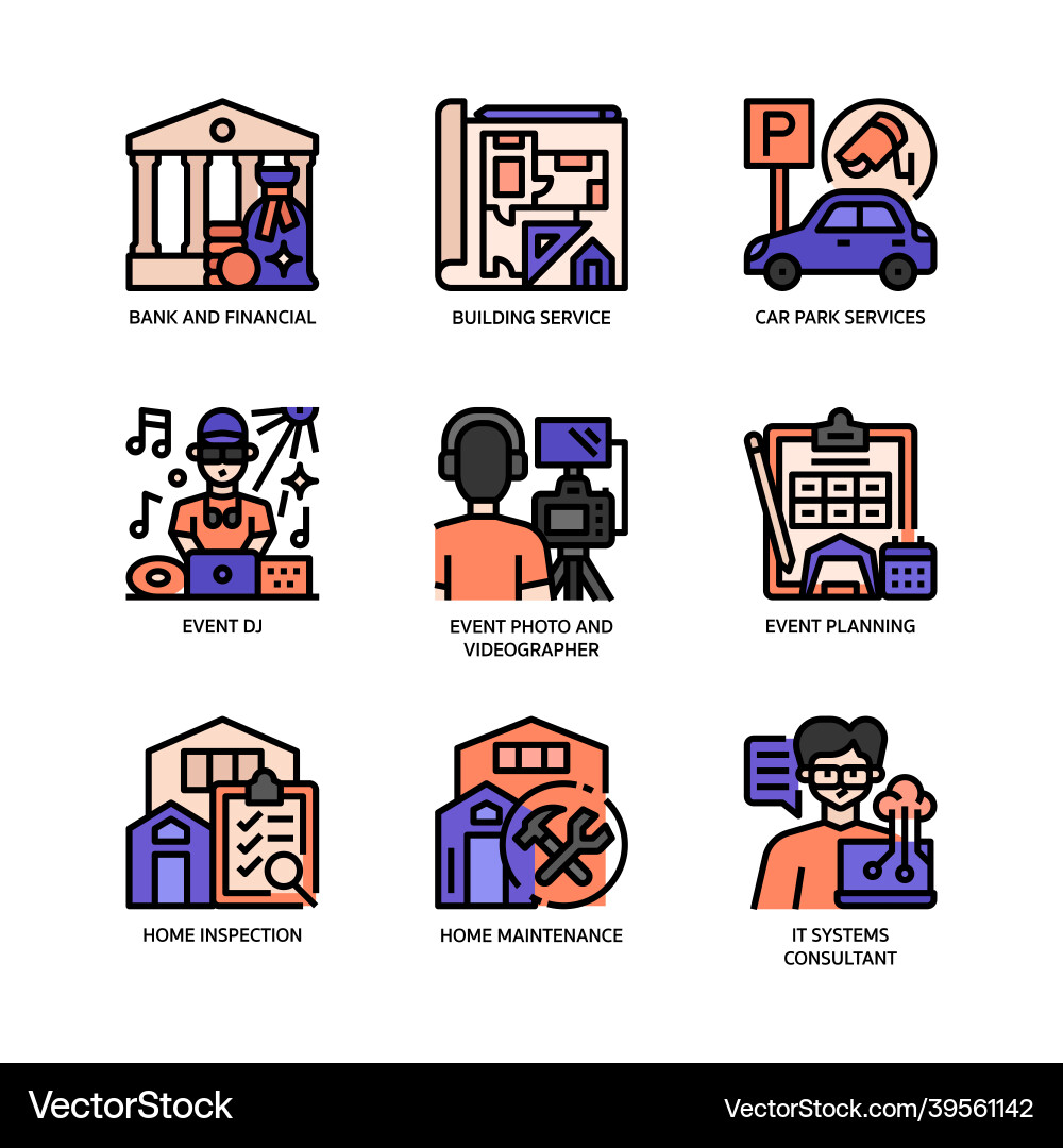 Services business icons set Royalty Free Vector Image