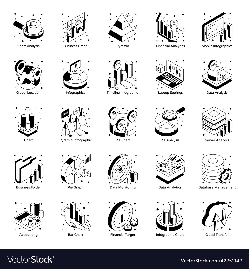 Set of data analytics glyph icons Royalty Free Vector Image