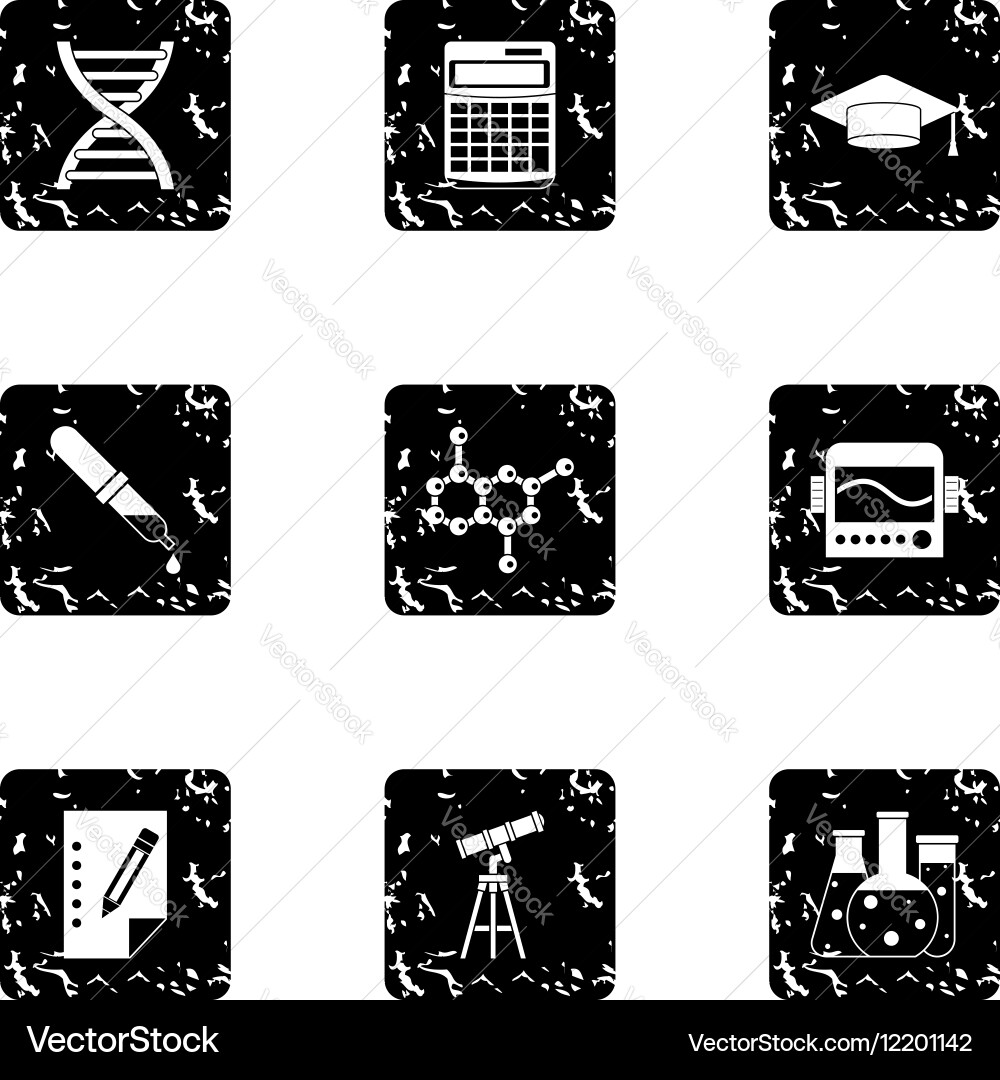 Study of science icons set grunge style Royalty Free Vector