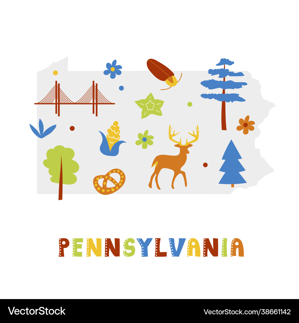 Usa map collection state symbols on gray Vector Image