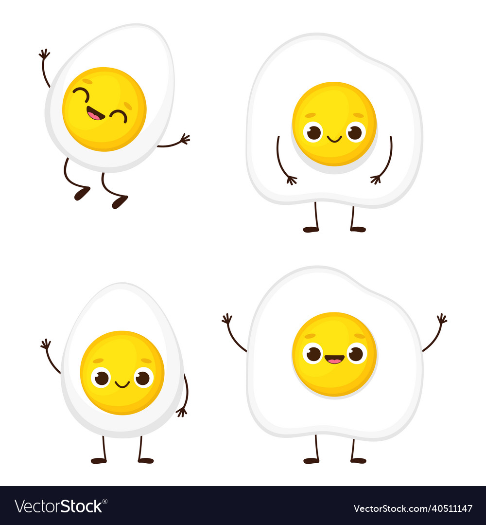 Cute Cartoon Fried Egg Charactercters Royalty Free Vector