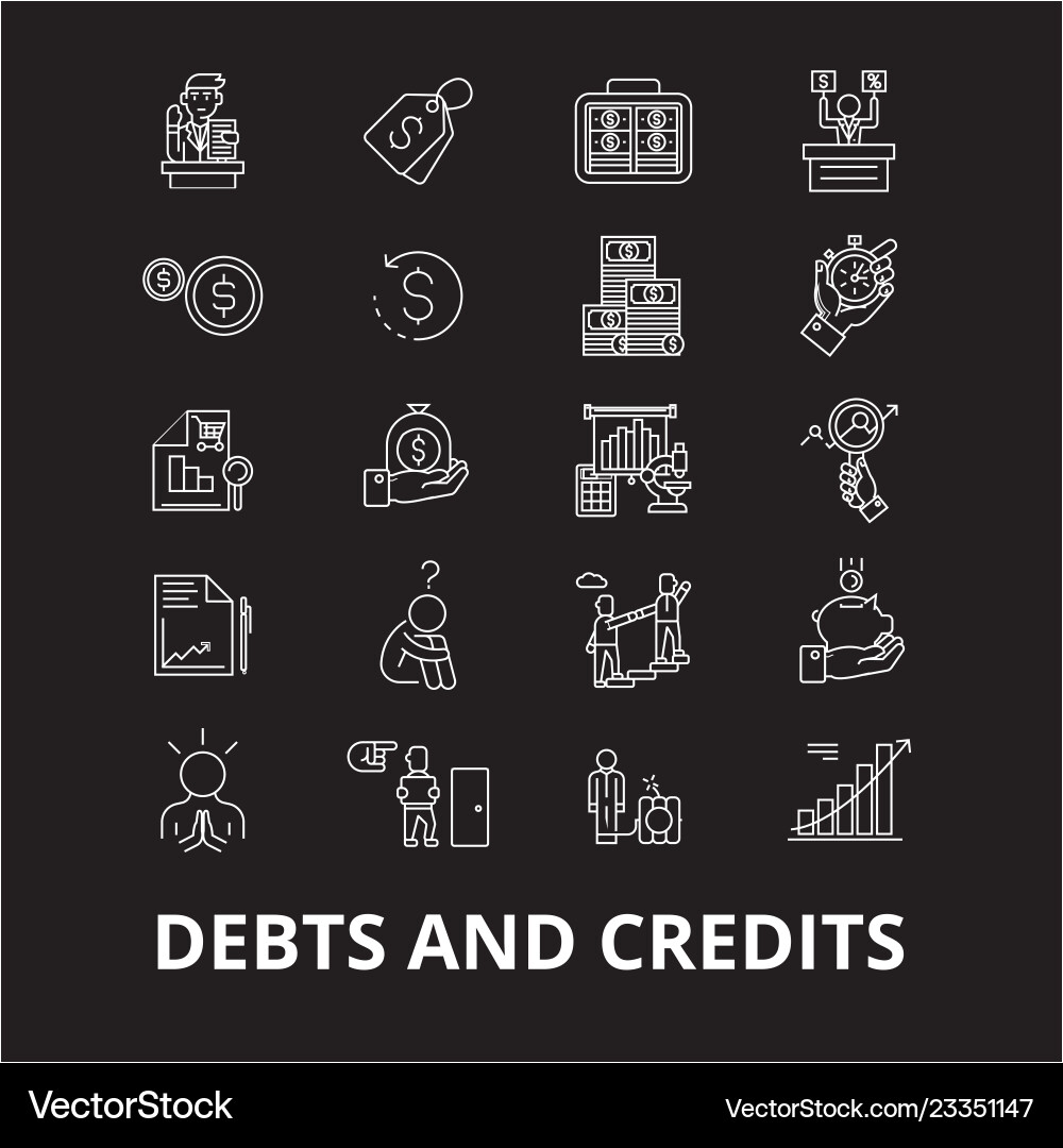 Debts and credits editable line icons set Vector Image
