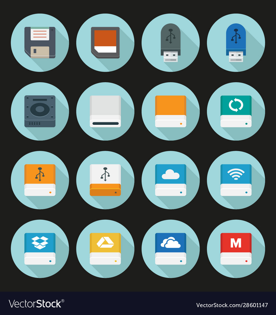 Flat storage icons Royalty Free Vector Image - VectorStock