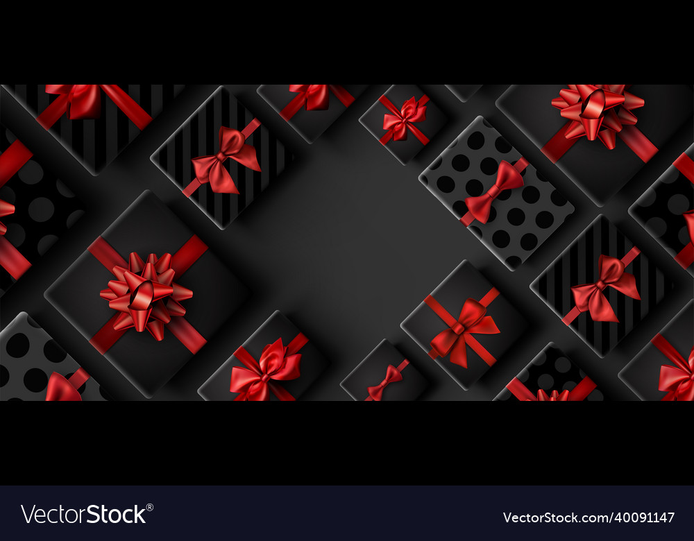 Gift boxes with red bow frame background Vector Image