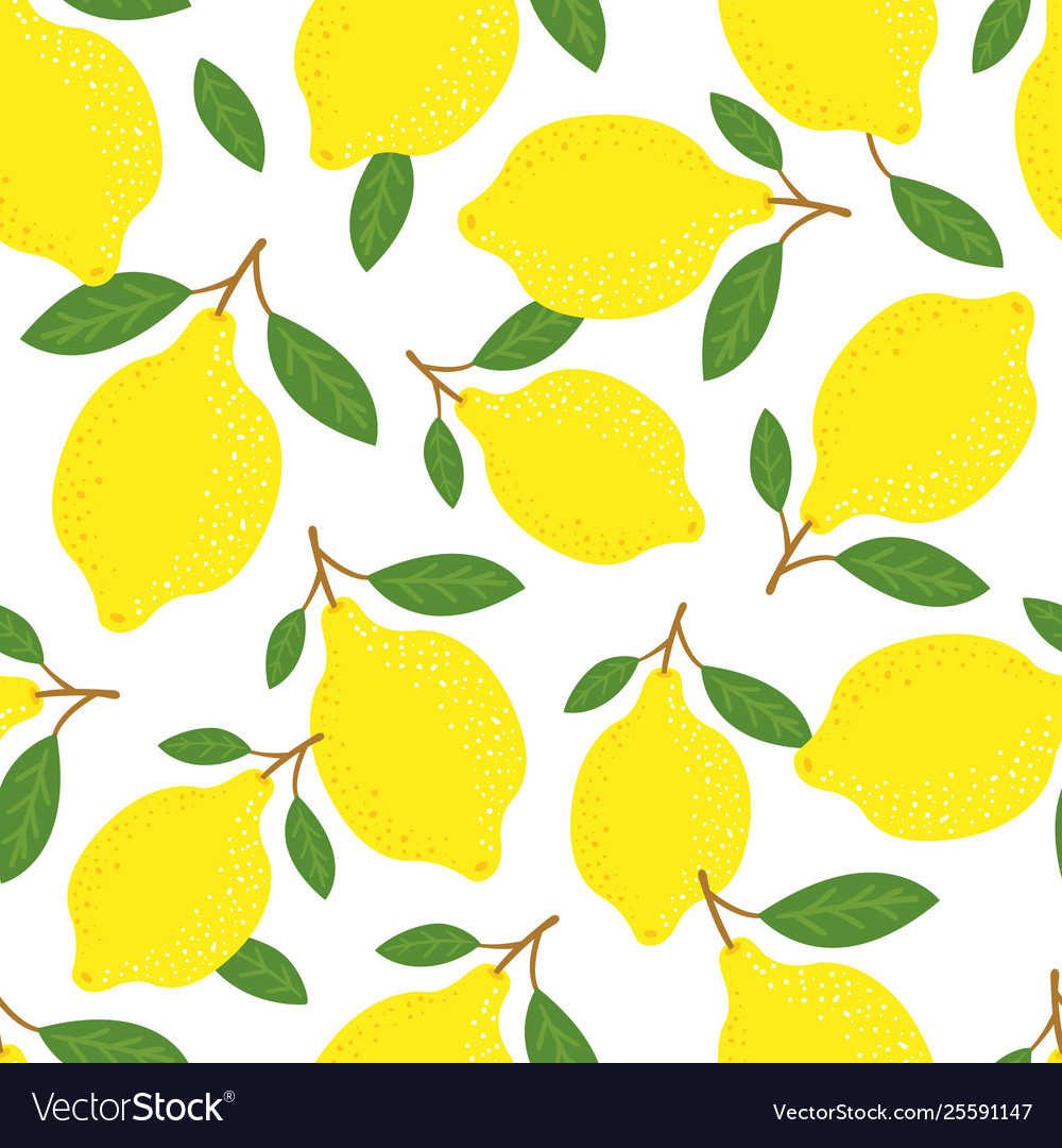 Lemons and leaves seamless pattern Royalty Free Vector Image