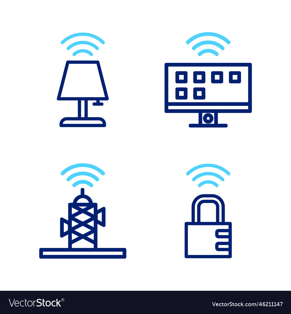 Set Line Smart Safe Combination Lock Wireless Vector Image