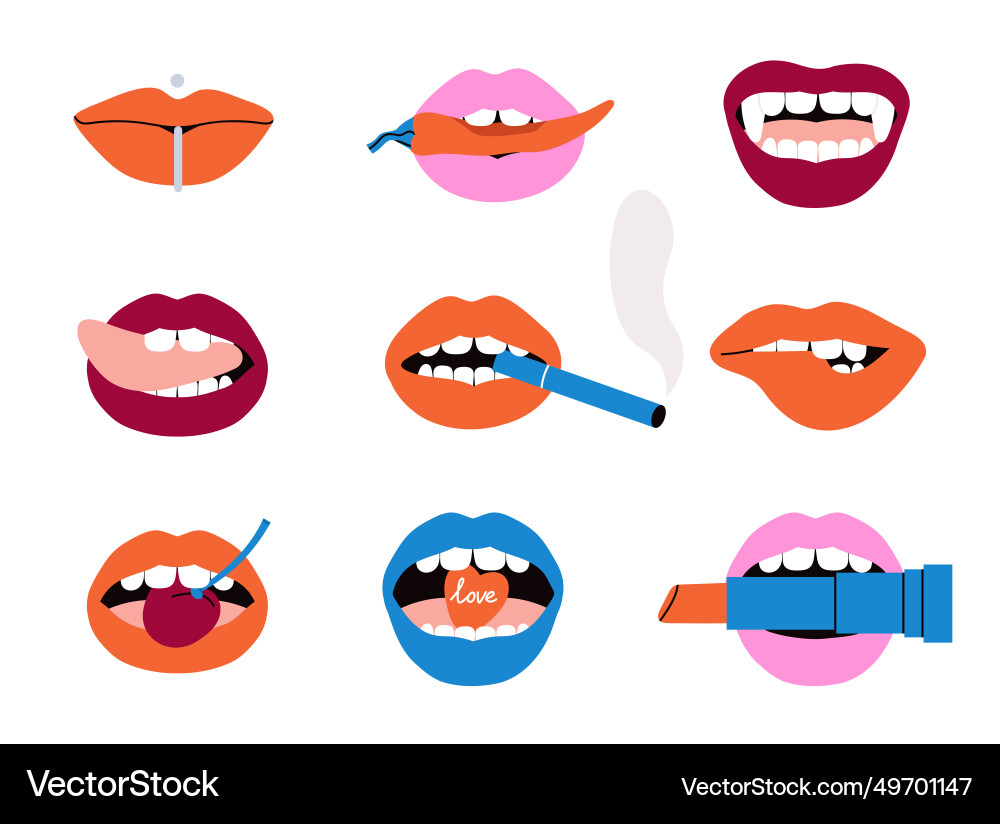 Set of different female mouths Royalty Free Vector Image