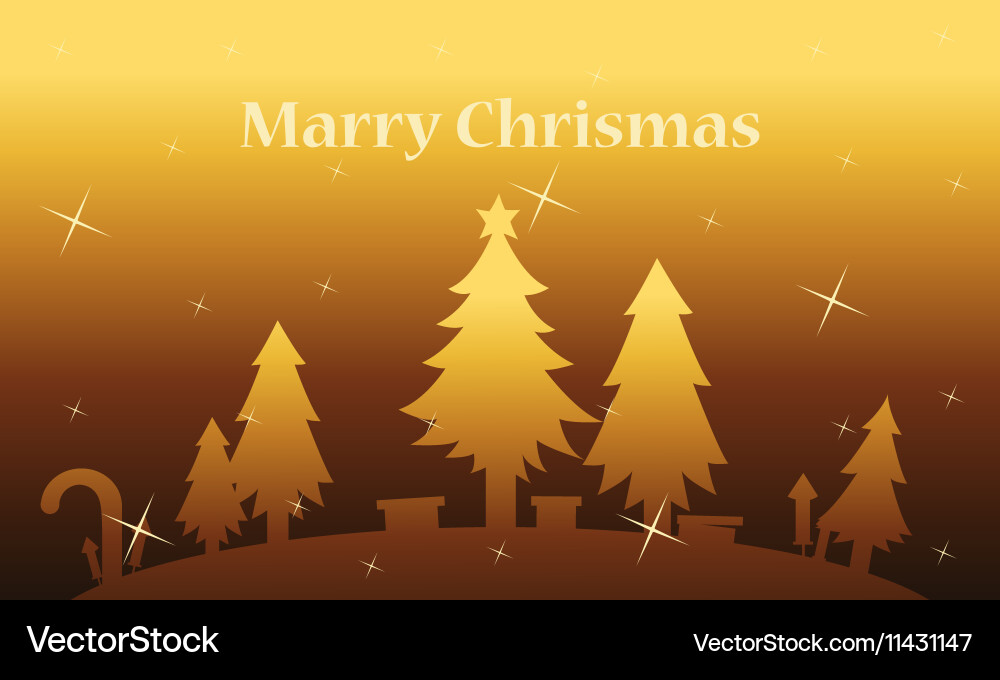 Spruce tree and gift landscape on gold backgrounds