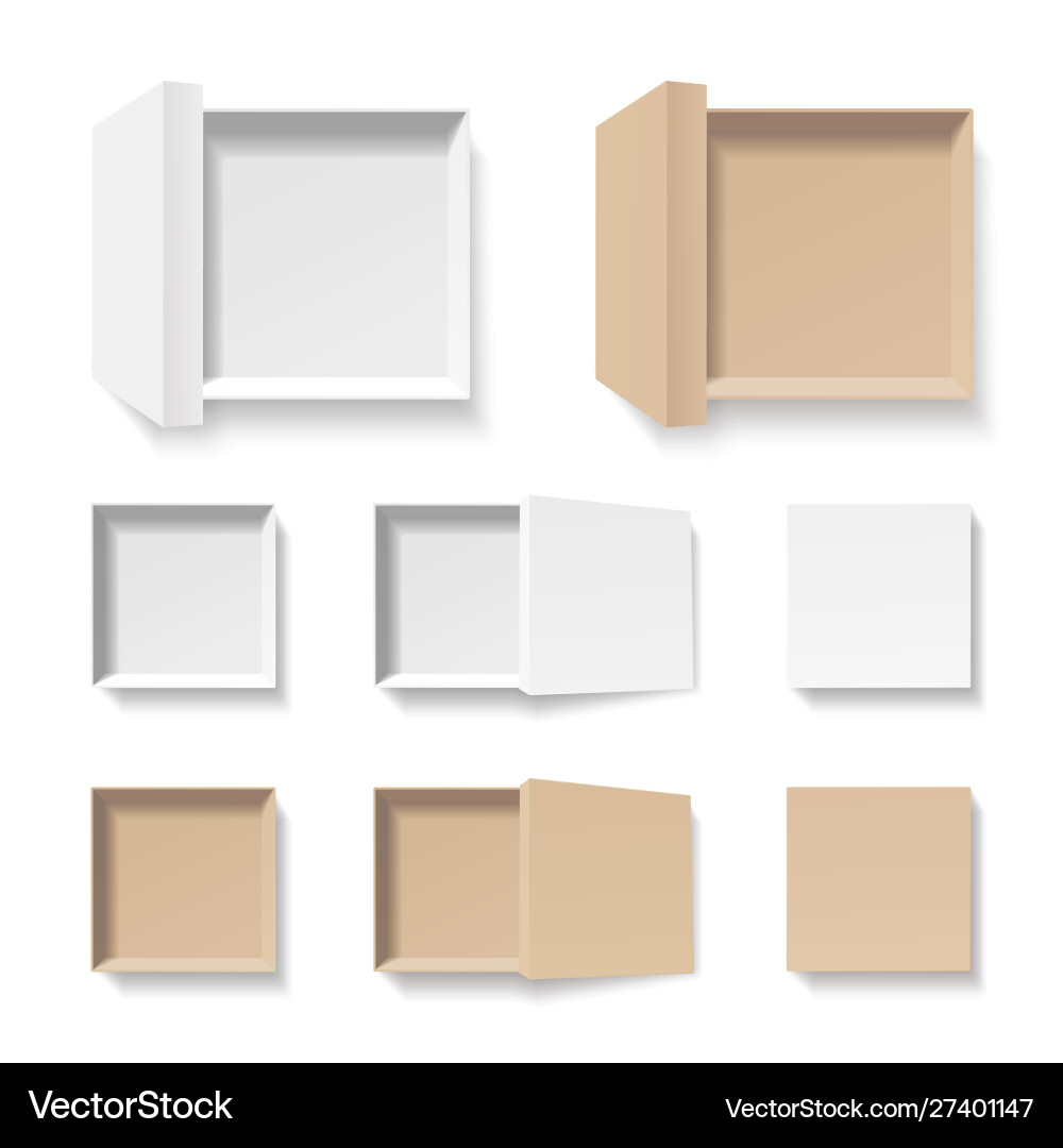 White and craft open boxes set empty cardboard Vector Image